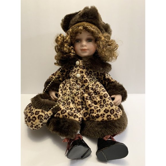 Toys | Curly Hair Doll With Leopard Print Look Fur Trimmed Outfit Hat ...